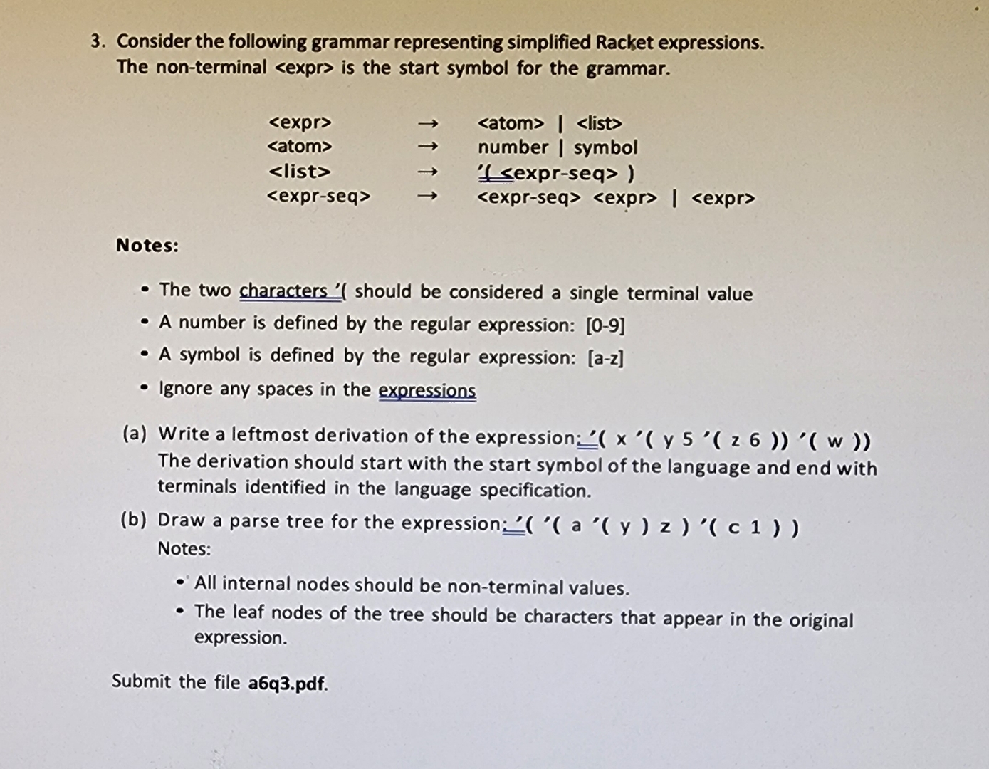 Solved Consider the following grammar representing | Chegg.com