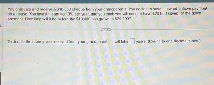 Solved You graduate and receive a $10,000 cheque from your | Chegg.com