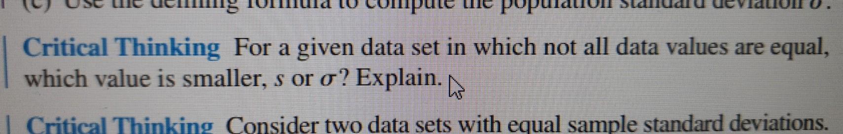 Solved Critical Thinking For a given data set in which not | Chegg.com