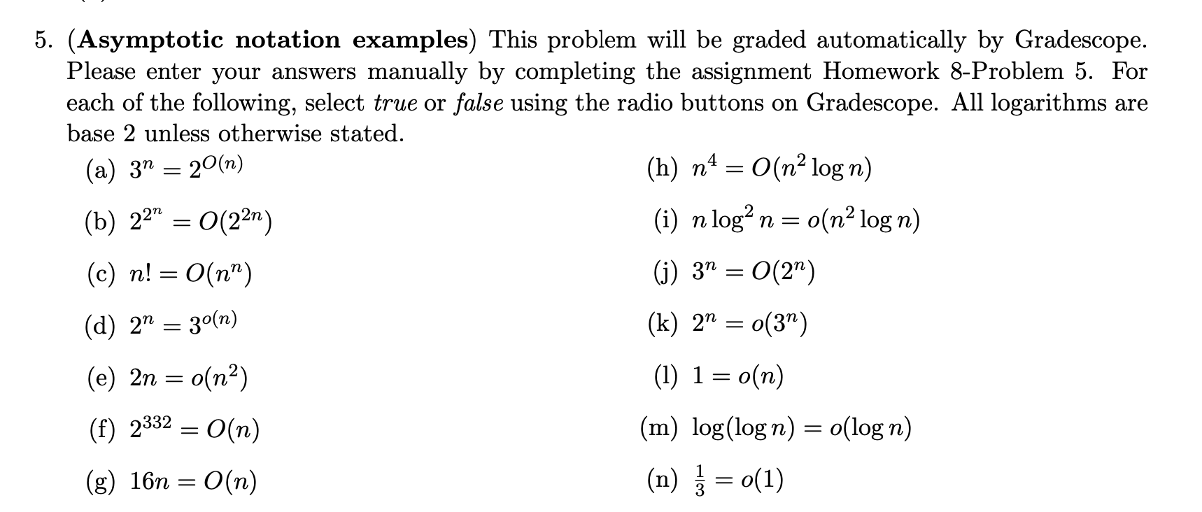Solved (Asymptotic notation examples) ﻿This problem will be | Chegg.com