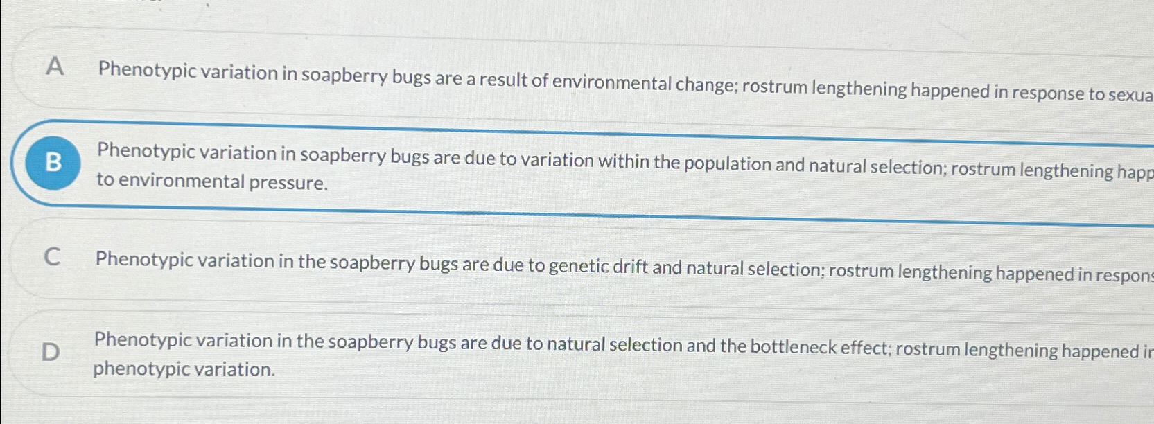 Solved A Phenotypic variation in soapberry bugs are a result | Chegg.com