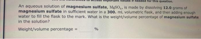 Solved An aqueous solution of magnesium sulfate, MgSO4, is | Chegg.com