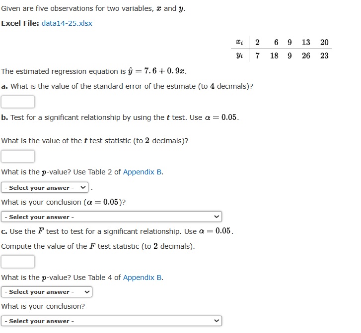 Solved Given are five observations for two variables, x ﻿and | Chegg.com