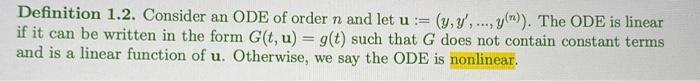Solved Definition 1.6. Consider and ODE of order n as | Chegg.com