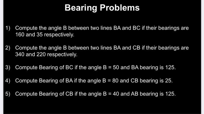 Solved Bearing Problems 1) Compute the angle B between two | Chegg.com