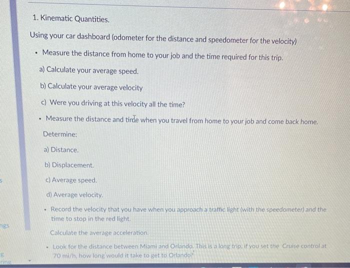 Solved Using your car dashboard (odometer for the distance | Chegg.com