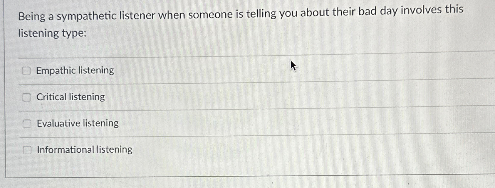Solved Being a sympathetic listener when someone is telling | Chegg.com