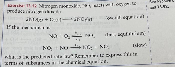 Solved Exercise 13.12 Nitrogen monoxide, NO, reacts with | Chegg.com