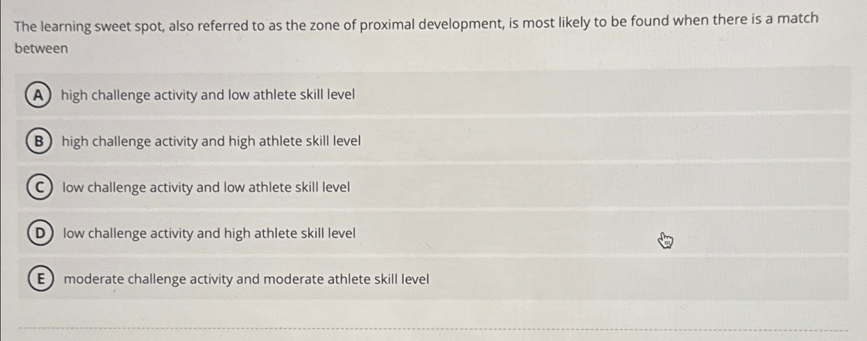 Solved The learning sweet spot, also referred to as the zone | Chegg.com