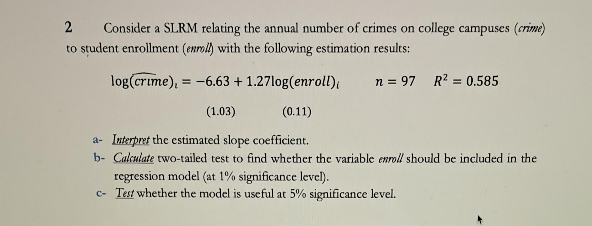 Solved 2 Consider a SLRM relating the annual number of | Chegg.com