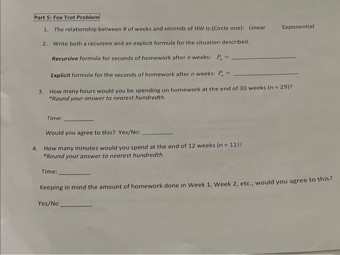 Solved Part 5: Fox Trot Problem 1. The relationship between | Chegg.com