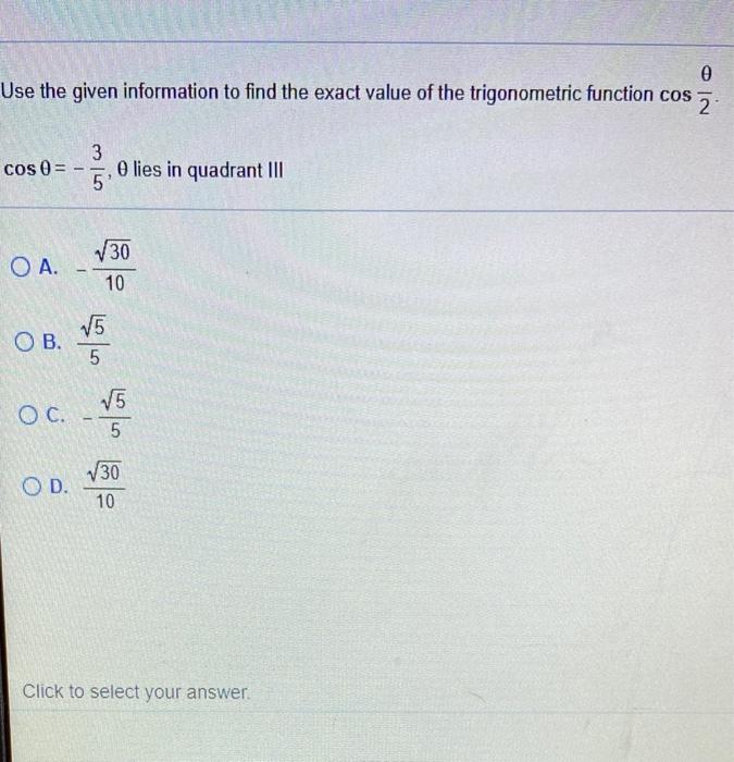 Solved Use the given information to find the exact value of | Chegg.com