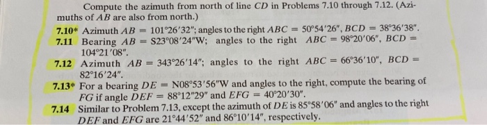 Solved Compute the azimuth from north of line CD in Problems | Chegg.com