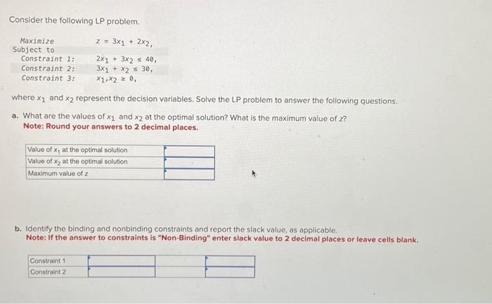 Solved Consider the following LP problem. where x1 and x2 | Chegg.com