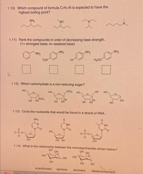 Solved 1.10) Which compound of formula C7H17 N is expected | Chegg.com