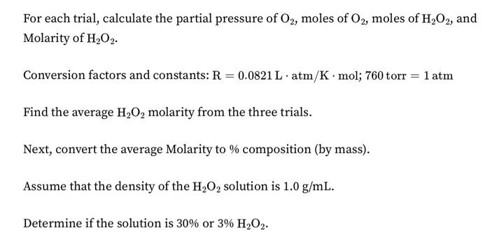 Solved For each trial, calculate the partial pressure of O2, | Chegg.com