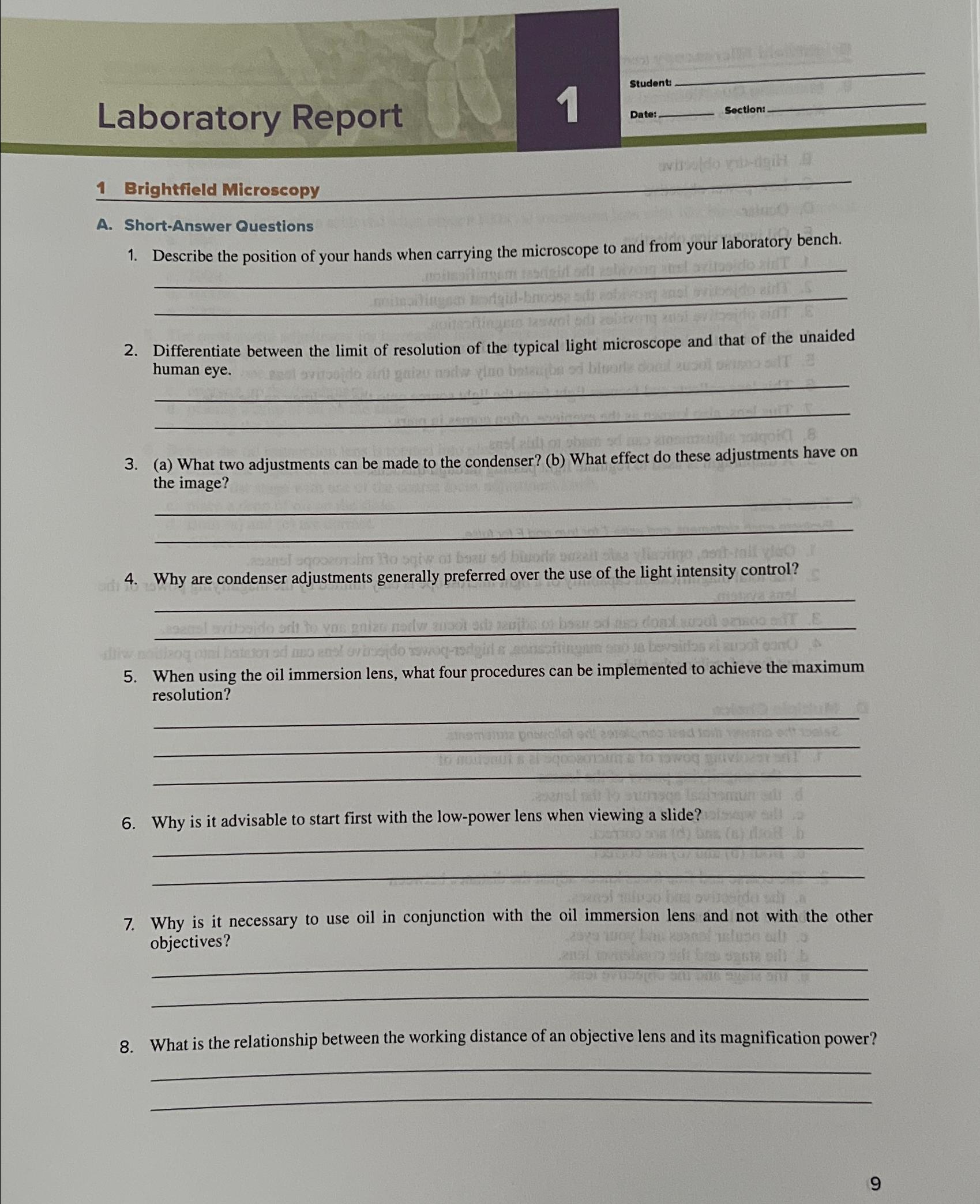 Solved Laboratory ReportStudent:Date:Section:1 ﻿Brightfield | Chegg.com