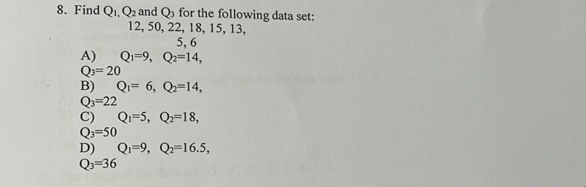 Solved Find Q1,Q2 ﻿and Q3 ﻿for the following data | Chegg.com