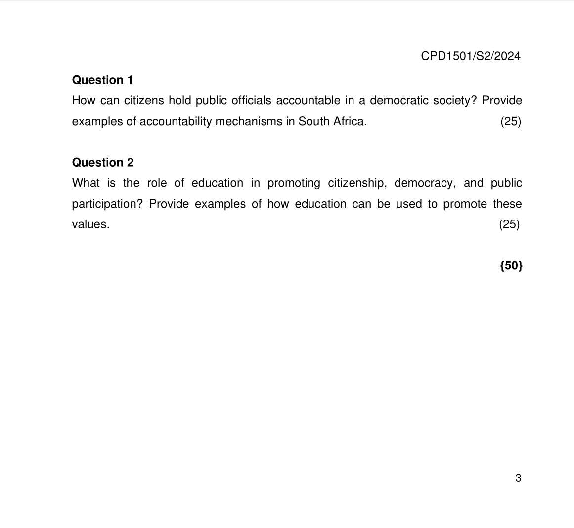 Solved CPD1501/S2/2024Question 1How can citizens hold public | Chegg.com