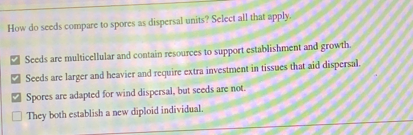 Solved How do seeds compare to spores as dispersal units? | Chegg.com