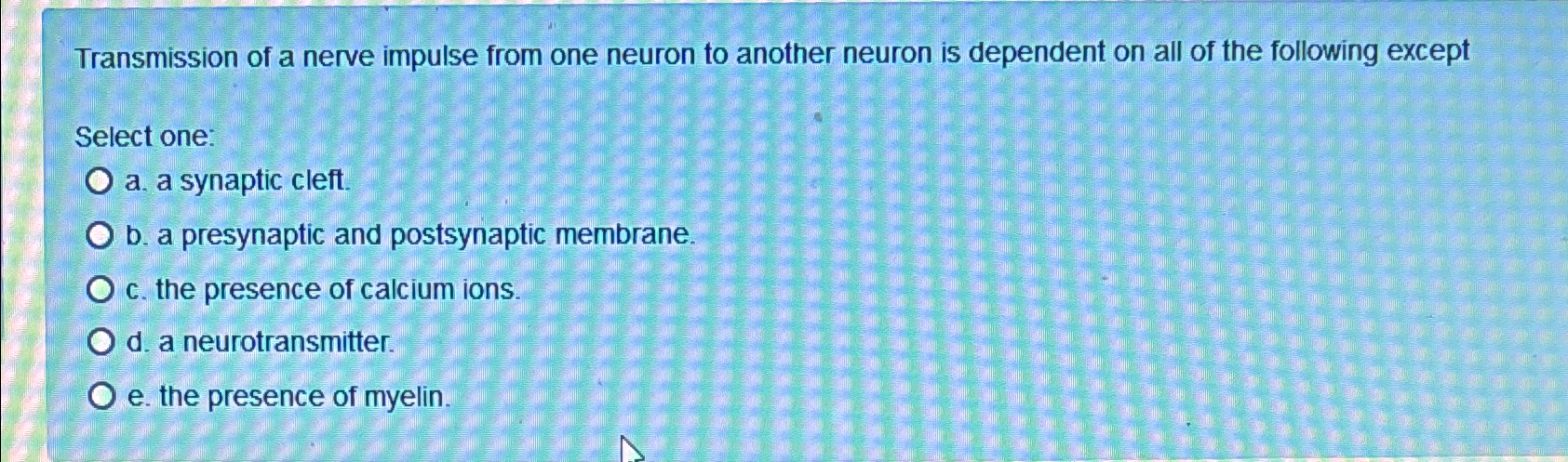Solved Transmission of a nerve impulse from one neuron to | Chegg.com