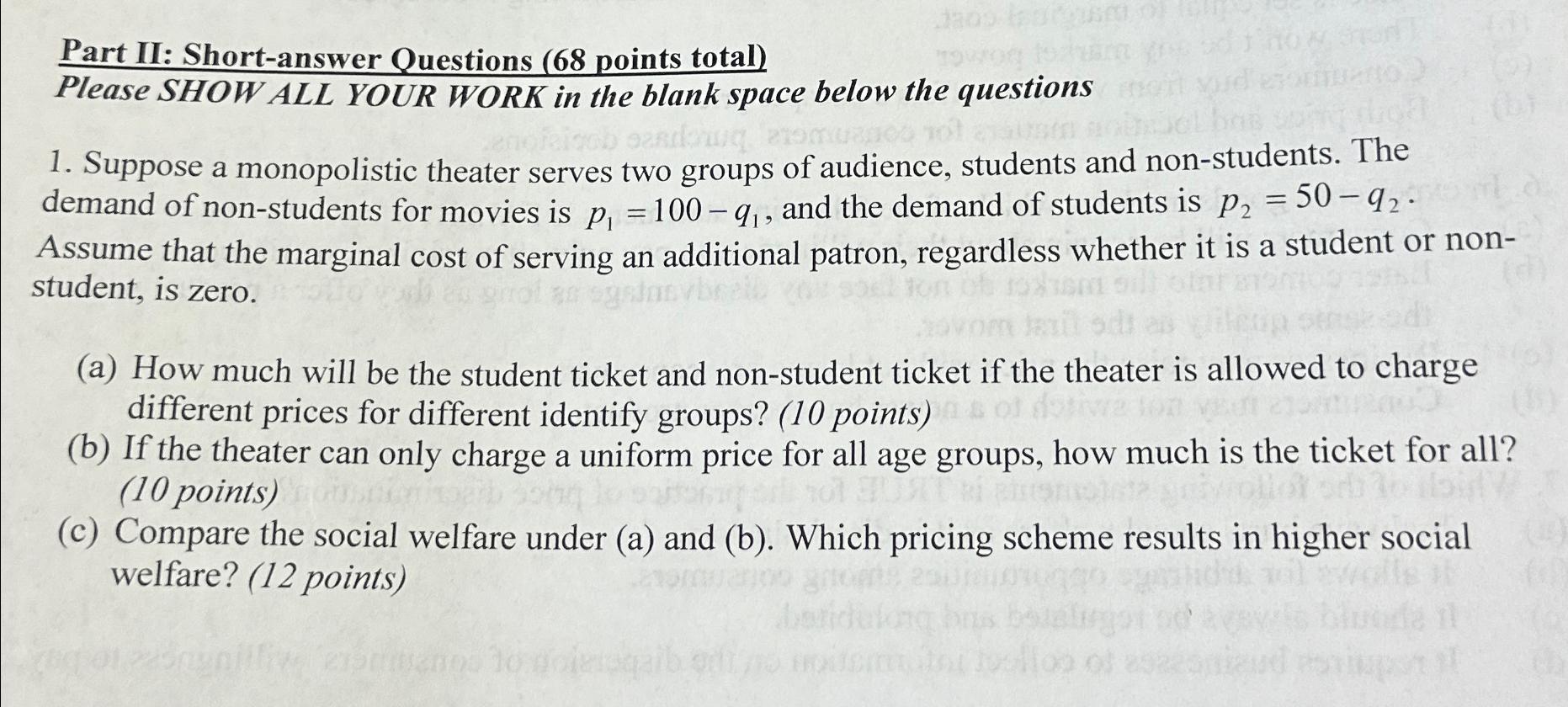 Solved Part II: Short-answer Questions ( 68 ﻿points | Chegg.com