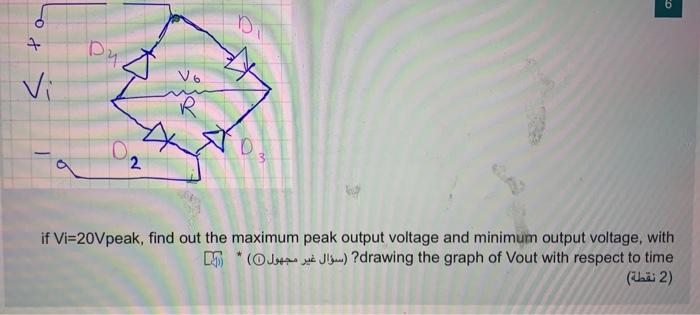 Solved ta D 2 if Vi=20Vpeak, find out the maximum peak | Chegg.com
