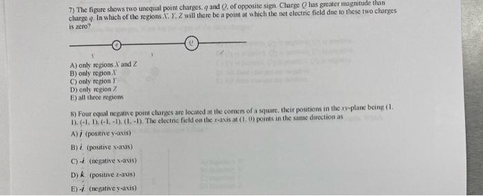 Solved 7) The figure shows two unequal poin clarges. q and | Chegg.com