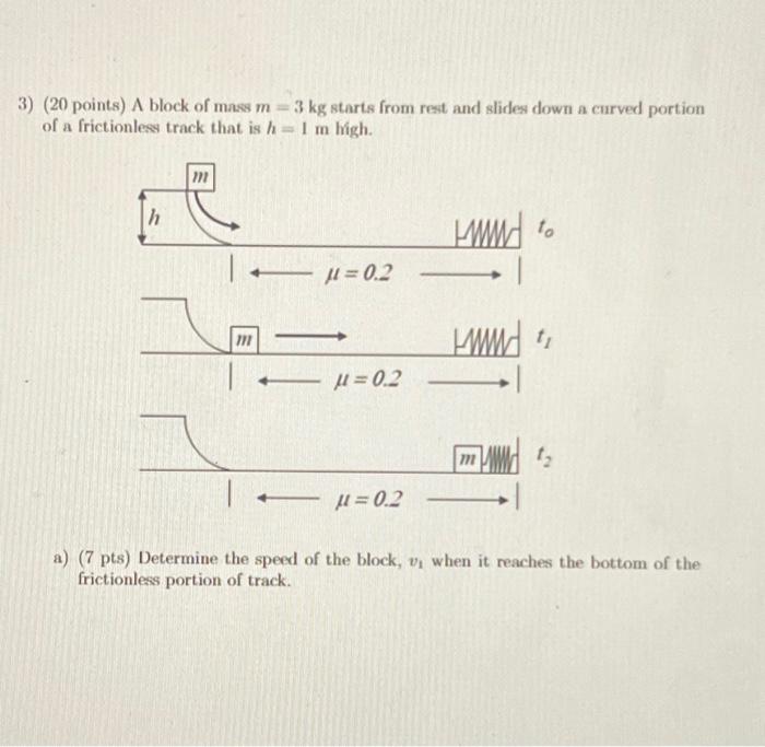 Solved 3) (20 points) A block of mass m=3 kg starts from | Chegg.com