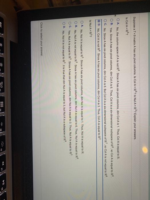 Solved Suppose a 7x9 matrix A has six pivot columns Is | Chegg.com