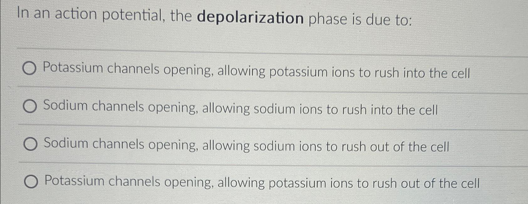 Solved In An Action Potential The Depolarization Phase Is