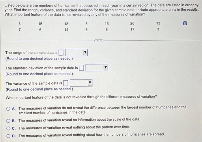 Solved Listed below are the numbers of hurricanes that | Chegg.com