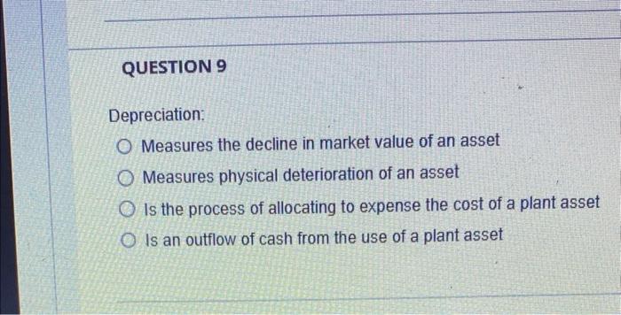 Solved QUESTION 9 Depreciation: Measures the decline in | Chegg.com