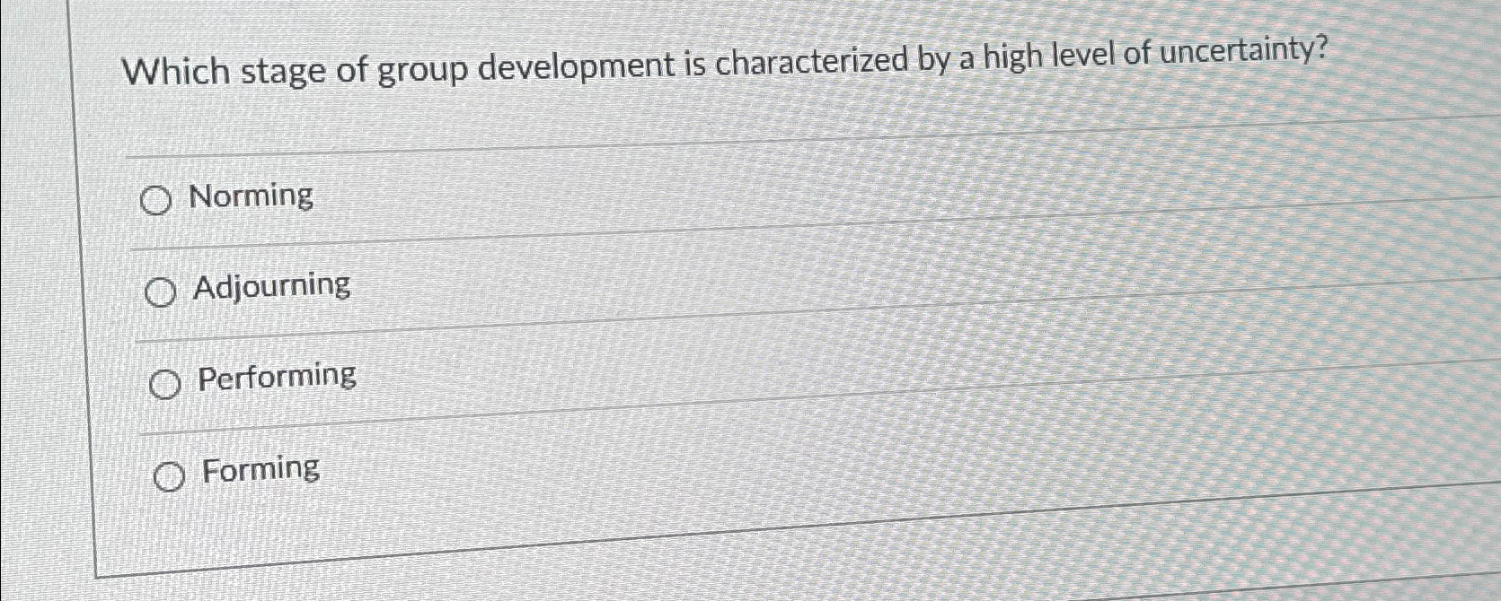 Solved Which stage of group development is characterized by | Chegg.com