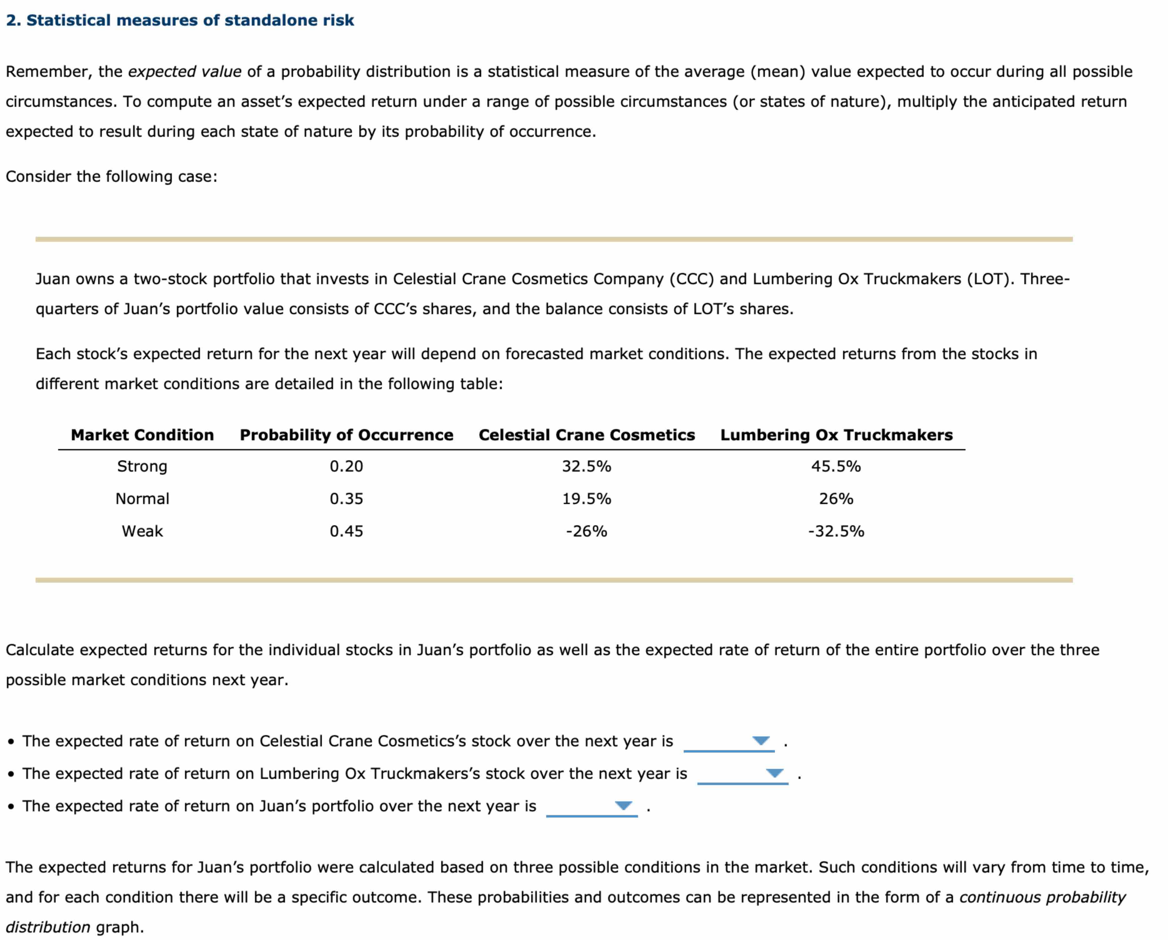 Solved Statistical measures of standalone riskRemember, the | Chegg.com