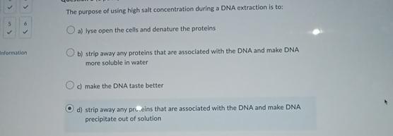 Solved The purpose of using high salt concentration during a | Chegg.com