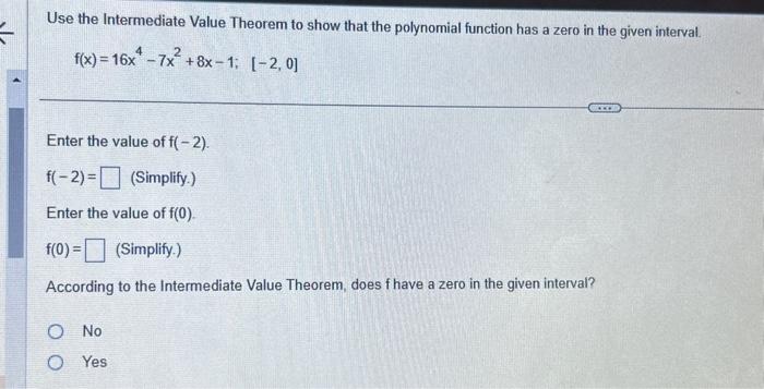 Solved Use the Intermediate Value Theorem to show that the | Chegg.com