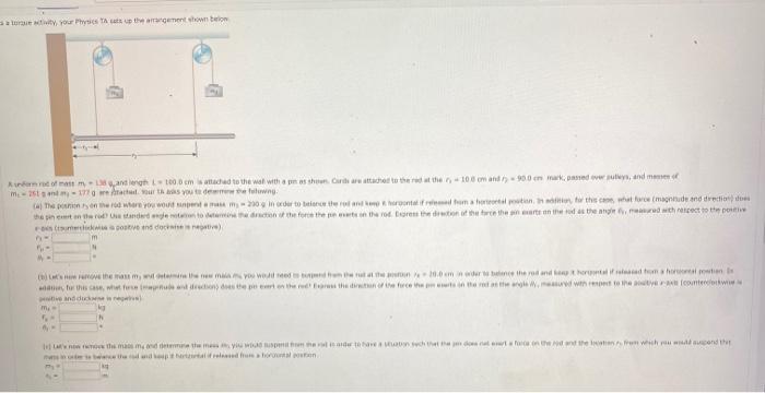 Solved As a torque activity, your Physics TA sets up the | Chegg.com