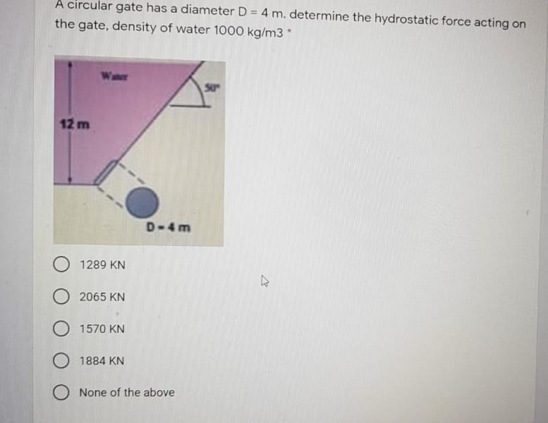 Solved A circular gate has a diameter D = 4 m. determine the | Chegg.com