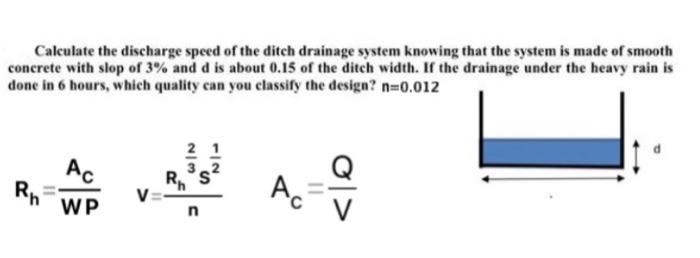Solved Calculate the discharge speed of the ditch drainage | Chegg.com