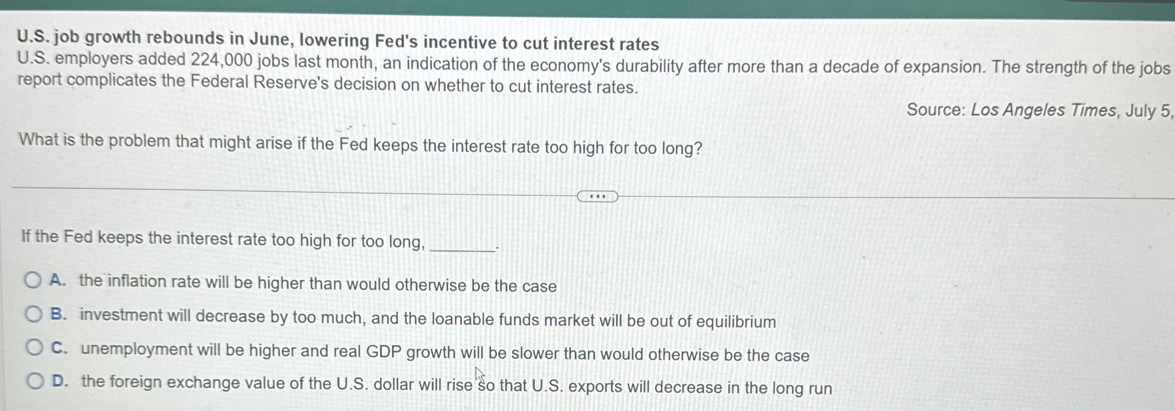 Solved U.S. ﻿job growth rebounds in June, lowering Fed's | Chegg.com