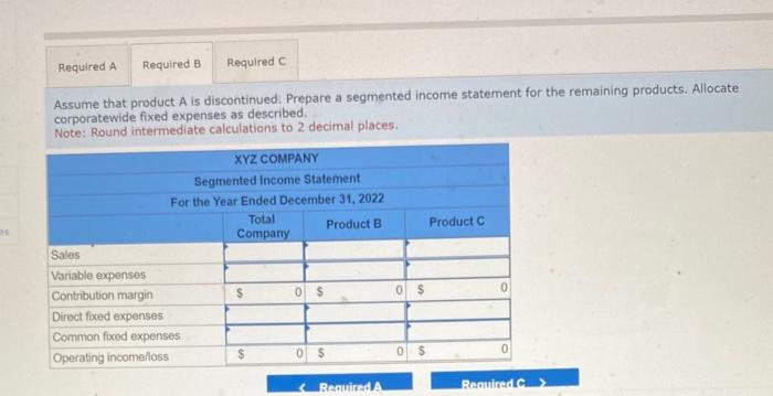 Solved The segmented income statement for XYZ Company for | Chegg.com