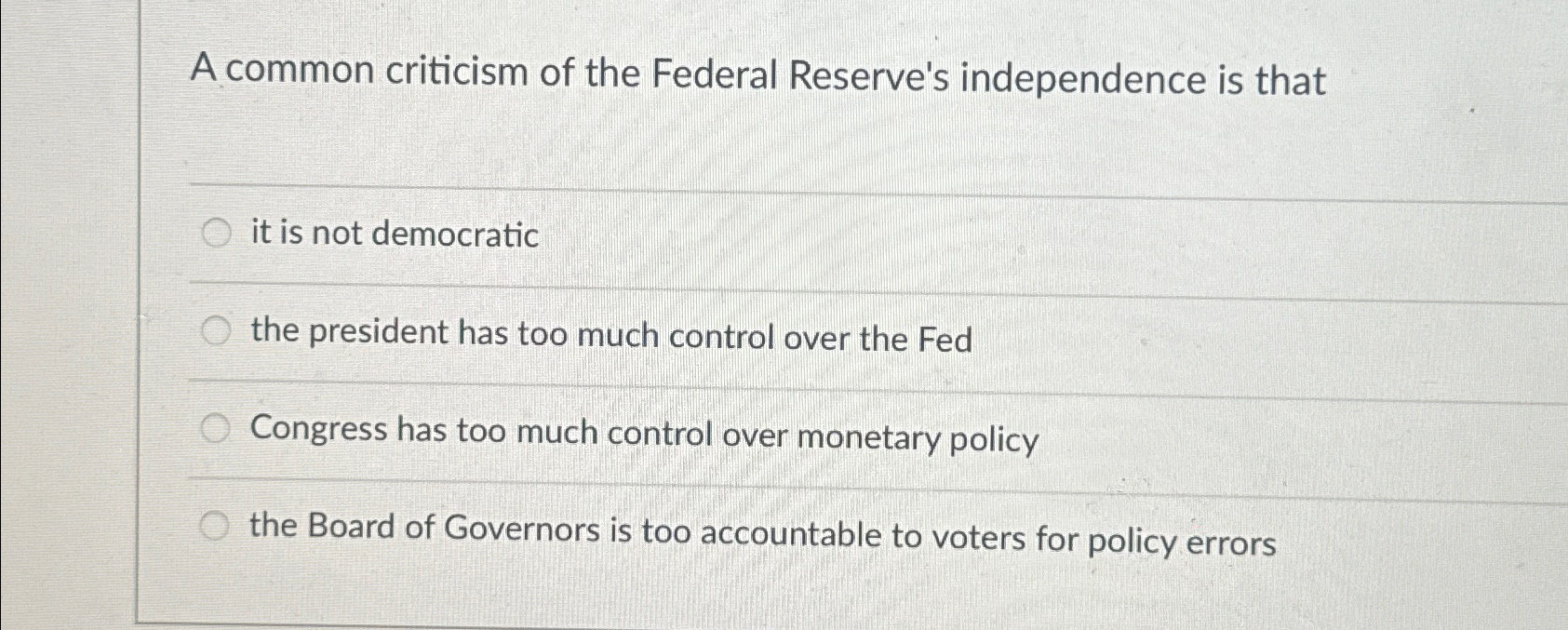 Solved A common criticism of the Federal Reserve's | Chegg.com