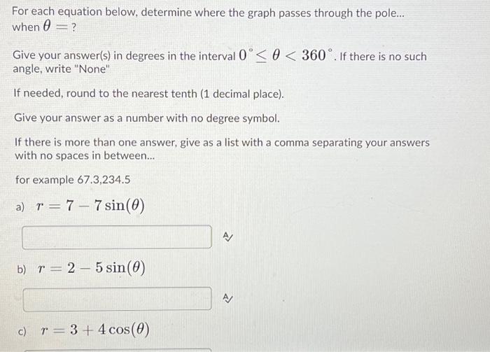 Solved For each equation below, determine where the graph | Chegg.com