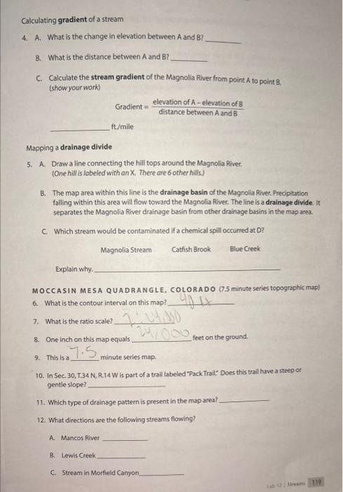 Calculating gradient of a stream 4. A. What is the | Chegg.com