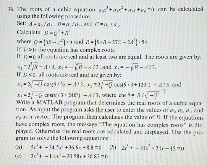 Solved 36. The roots of a cubic equation ax² + a₂x² + a₁x + | Chegg.com