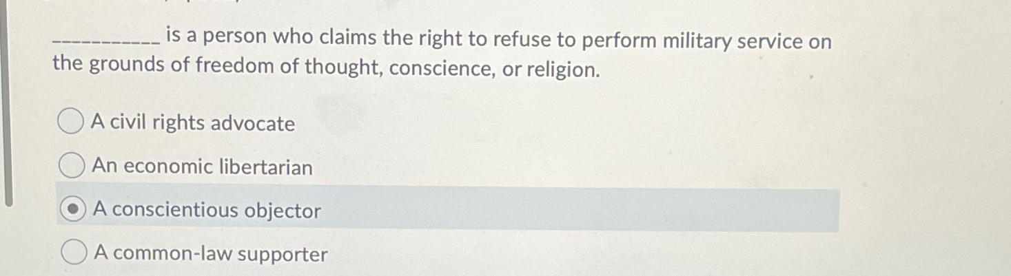 Solved is a person who claims the right to refuse to perform | Chegg.com