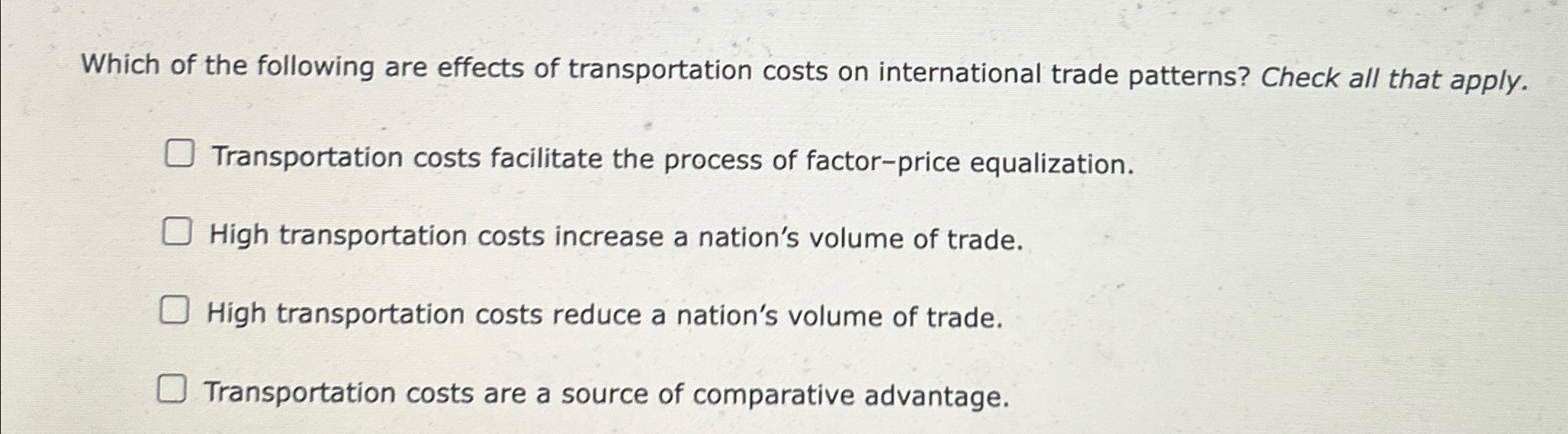 Solved Which of the following are effects of transportation | Chegg.com