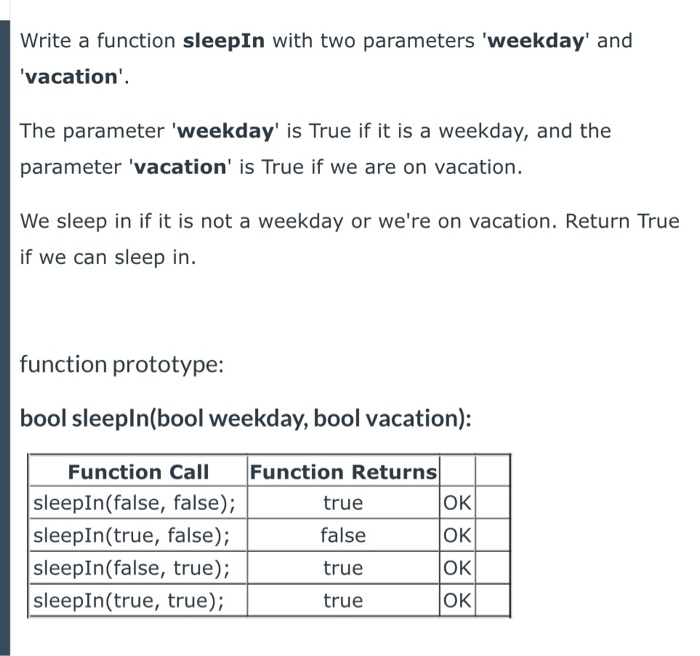 Solved Write a function sleepin with two parameters | Chegg.com
