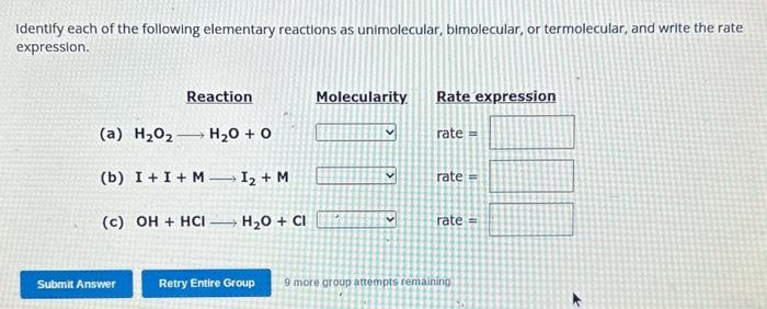 Solved Identify each of the following elementary reactions | Chegg.com